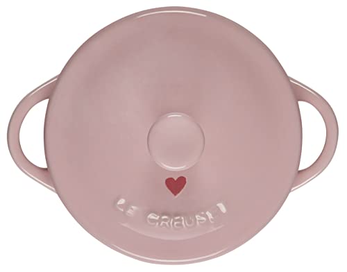 Le Creuset L'Amour Collection Stoneware Mini Round Cocotte, 8oz, Chiffon Pink with Heart Applique