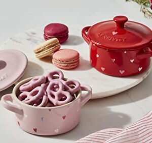 Le Creuset L'Amour Collection Stoneware Mini Round Cocotte, 8oz, Chiffon Pink with Heart Applique