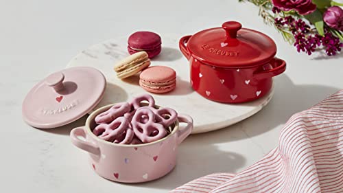 Le Creuset L'Amour Collection Stoneware Mini Round Cocotte, 8oz, Chiffon Pink with Heart Applique