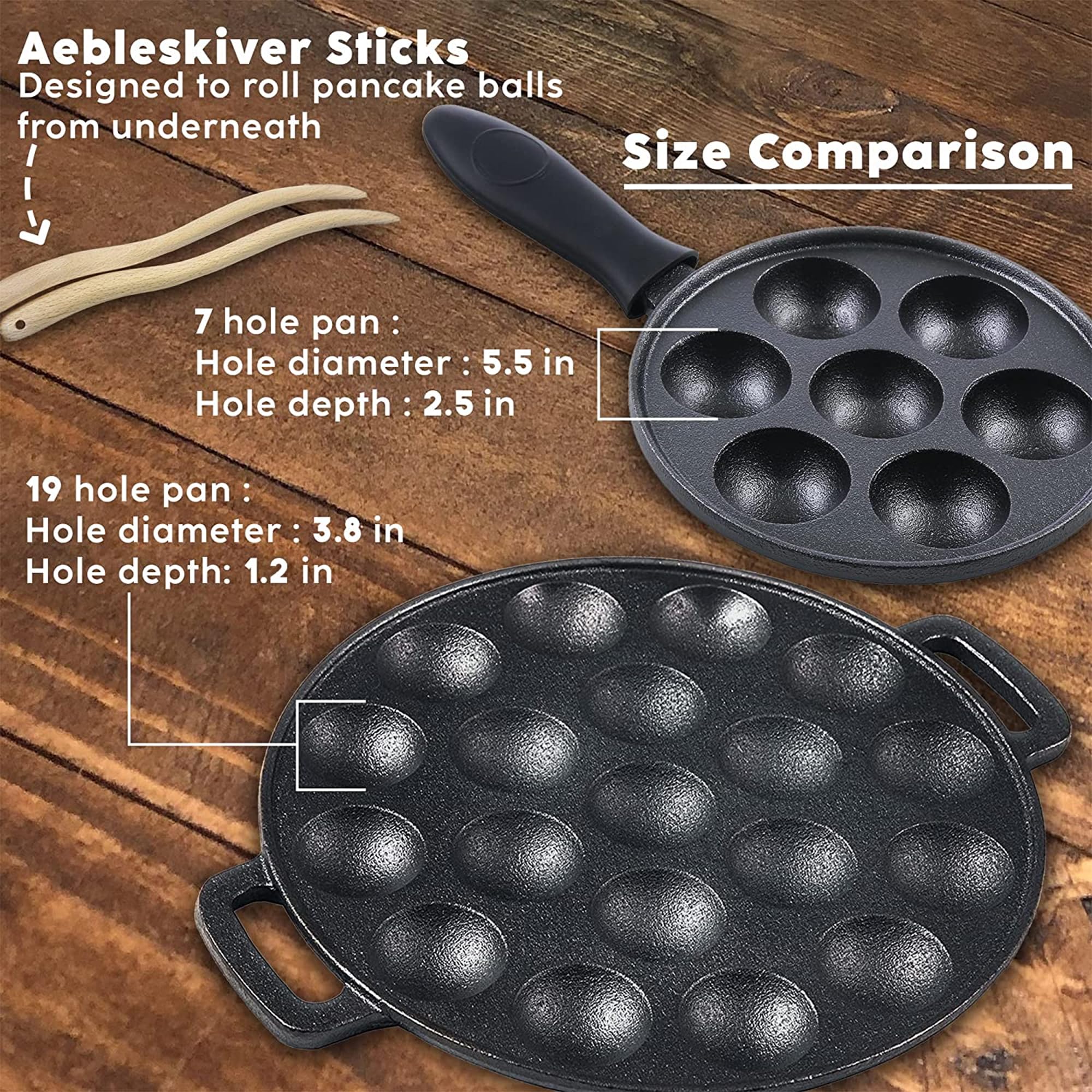 Upstreet Cast Iron Aebleskiver Pan/Ebelskiver Pan/Ideal for poffertjes pan (19 Hole)