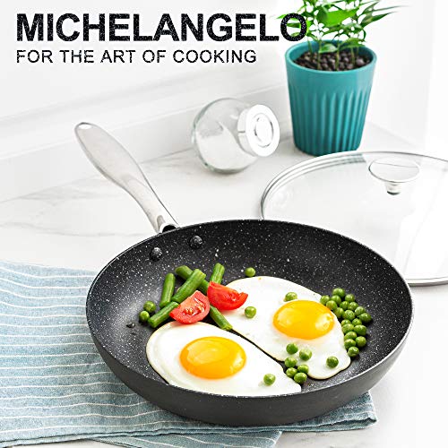 MICHELANGELO Small Frying Pan with Lid, Hard Anodized Frying Pan Nonstick, 8 Inch Frying Pan with Granite-derived Coating, 8 Inch Skillet with Lid, Nonstick Frying Pan with Lid