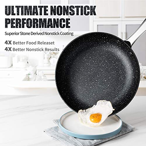 MICHELANGELO Small Frying Pan with Lid, Hard Anodized Frying Pan Nonstick, 8 Inch Frying Pan with Granite-derived Coating, 8 Inch Skillet with Lid, Nonstick Frying Pan with Lid