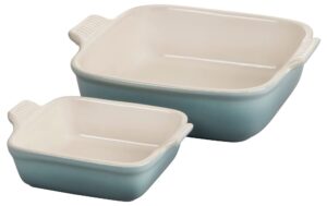 le creuset stoneware heritage set of 2 square dishes , small - 18 oz. & medium - 2 qt., sea salt