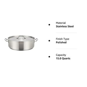 Winco SSLB-15, 15-Quart Stainless Steel Brazier Pan with Cover, Silver