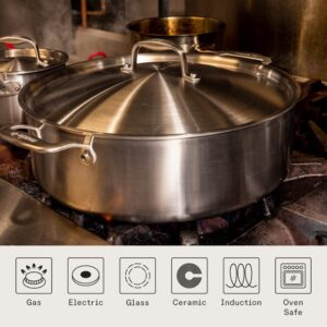 Made In Cookware - 10 Quart Stainless Steel Rondeau Pot w/Lid - 5 Ply Stainless Clad - Professional Cookware - Crafted in Italy - Induction Compatible