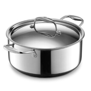 hexclad hybrid nonstick dutch oven, 5-quart, stainless steel lid, dishwasher and oven safe, induction ready, compatible with all cooktops