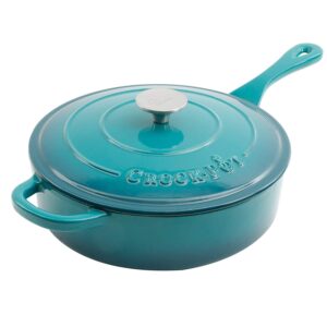 crock pot artisan 3.5 quart enameled cast iron deep sauté pan, teal ombre