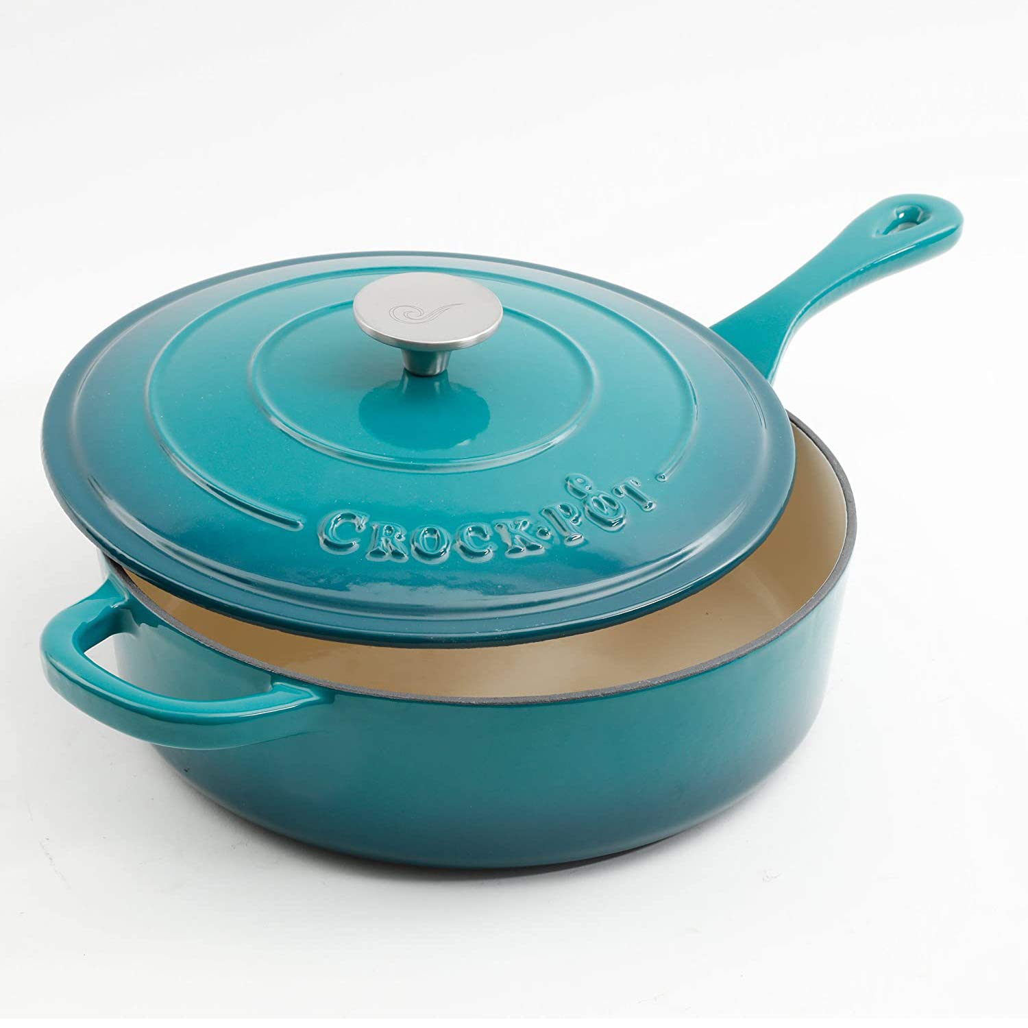 Crock Pot Artisan 3.5 Quart Enameled Cast Iron Deep Sauté Pan, Teal Ombre