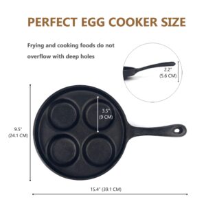 waykea 4-Cup Cast Iron Fried Egg Pan 9.5” Pancake Pan Burger Omelet Cooker Griddle Egg Skillet for Breakfast, Kitchen Cookware for Gas Stove & Induction Cooker