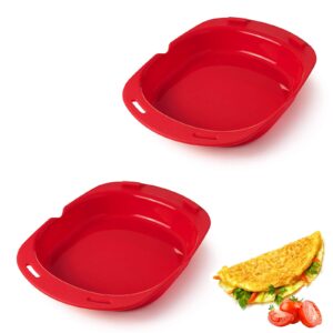 koxhox 2 pack silicone omelette maker microwave oven non stick omelette maker egg roll baking plate pan omelette maker red