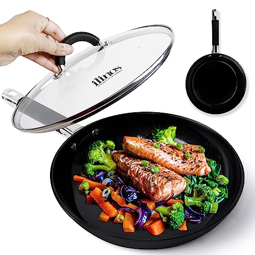 Ilinos 10 Inch Frying Pan - Non-stick Ceramic Pan with Lid for Gas and Induction Cookers, Oven and Dishwasher Safe Frying Pan With Lid, High Heat Resistance and Even Heat Distribution