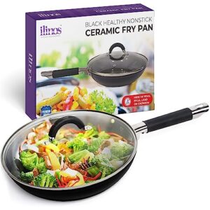 Ilinos 10 Inch Frying Pan - Non-stick Ceramic Pan with Lid for Gas and Induction Cookers, Oven and Dishwasher Safe Frying Pan With Lid, High Heat Resistance and Even Heat Distribution