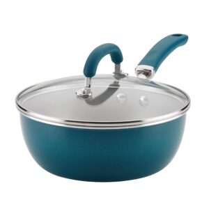 rachael ray create delicious nonstick saute/all purpose pan with lid, 3 quart - teal shimmer, teal shimmer blue