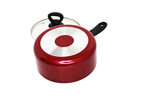 Mirro A79624 Get A Grip Aluminum Nonstick Saucepan with Glass Lid Cookware, 3-Quart, Red