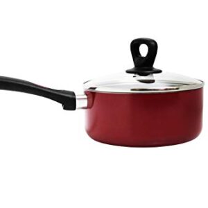 Mirro A79624 Get A Grip Aluminum Nonstick Saucepan with Glass Lid Cookware, 3-Quart, Red