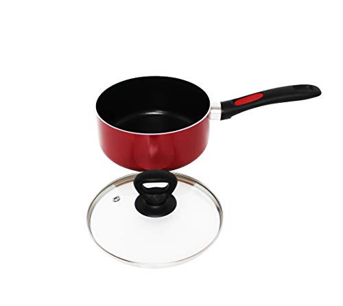 Mirro A79624 Get A Grip Aluminum Nonstick Saucepan with Glass Lid Cookware, 3-Quart, Red