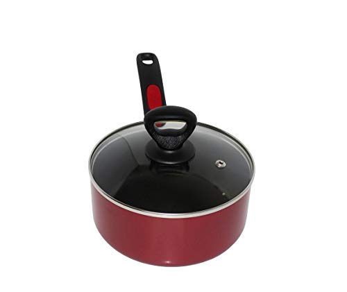 Mirro A79624 Get A Grip Aluminum Nonstick Saucepan with Glass Lid Cookware, 3-Quart, Red