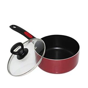 Mirro A79624 Get A Grip Aluminum Nonstick Saucepan with Glass Lid Cookware, 3-Quart, Red