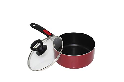 Mirro A79624 Get A Grip Aluminum Nonstick Saucepan with Glass Lid Cookware, 3-Quart, Red