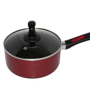 Mirro A79624 Get A Grip Aluminum Nonstick Saucepan with Glass Lid Cookware, 3-Quart, Red