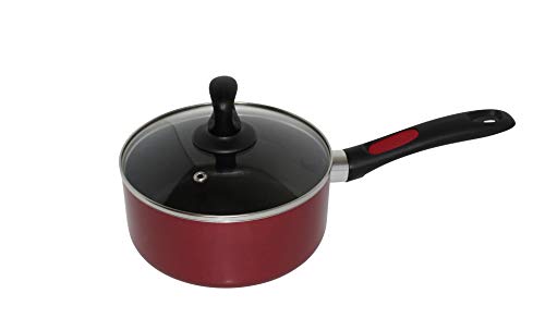 Mirro A79624 Get A Grip Aluminum Nonstick Saucepan with Glass Lid Cookware, 3-Quart, Red