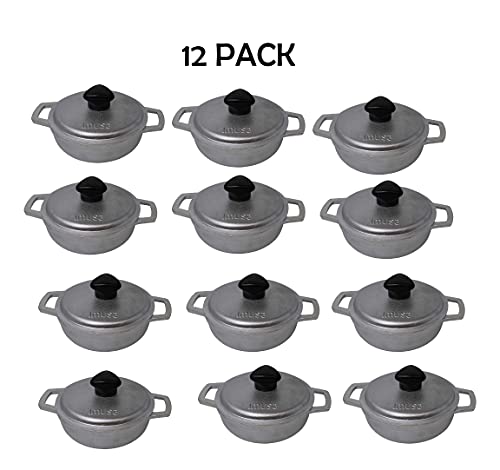 IMUSA USA (12 PACK) 0.7Qt Traditional Colombian Mini Caldero (Dutch Oven) for Cooking and Serving, 0.7 Quart, Silver