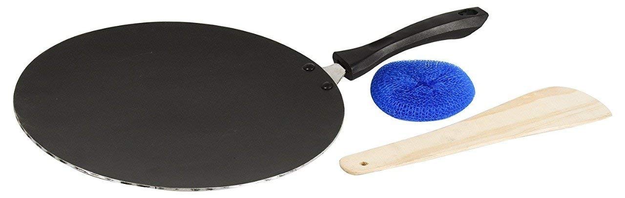 Non-Stick Chapati Tawa/Roti Tawa/Paratha Tawa, Aluminium 2.6 MM with Free Wooden Spatula & Scrubber (275MM) ,Valentine Day Gifts