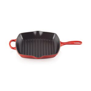 le creuset enameled cast iron signature square skillet grill, 10.25", cerise