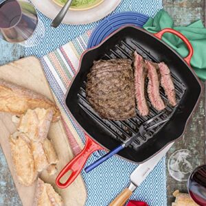 Le Creuset Enameled Cast Iron Signature Square Skillet Grill, 10.25", Cerise