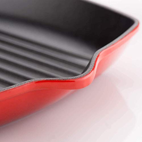 Le Creuset Enameled Cast Iron Signature Square Skillet Grill, 10.25", Cerise