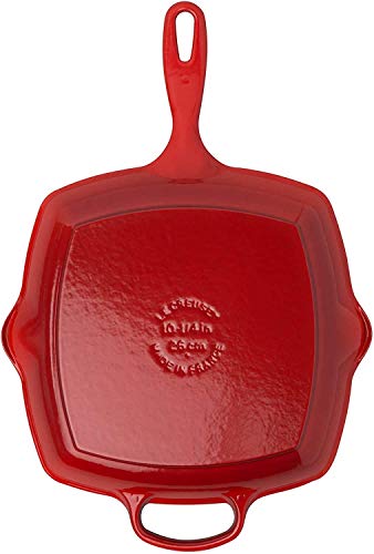 Le Creuset Enameled Cast Iron Signature Square Skillet Grill, 10.25", Cerise