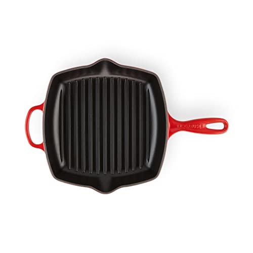 Le Creuset Enameled Cast Iron Signature Square Skillet Grill, 10.25", Cerise