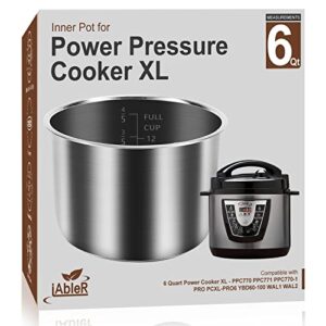 genuine 6qt power cooker xl replacement inner pot compatible with 6 quart power pressure cooker ppc770 ppc771 ppc770-1 pro pcxl-pro6 ybd60-100 wal1 wal2 stainless steel inner pot parts - 6 qt