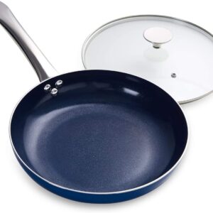 MICHELANGELO 8 Inch Frying Pan Nonstick, Small Frying Pan with Lid, Omelet Pan Nonstick with Ceramic Coating, Nonstick Pan with Lid, Ceramic Frying Pan with Glass Lid, Blue