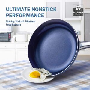 MICHELANGELO 8 Inch Frying Pan Nonstick, Small Frying Pan with Lid, Omelet Pan Nonstick with Ceramic Coating, Nonstick Pan with Lid, Ceramic Frying Pan with Glass Lid, Blue