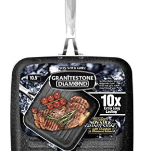 Granitestone Grill Pan 10.25" Nonstick and Scratchproof Stovetop Cookware PFOA Free Oven-Safe, Dish Washer Safe, 10X Extra Long Lasting - As Seen On TV