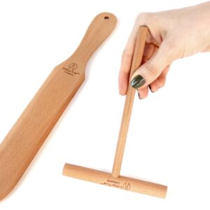 The ORIGINAL Crepe Spreader and Spatula Kit - 2 Piece Set (6” Spreader and 14” Spatula) Convenient Size to Fit Large Crepe Pan Maker | All Natural Beechwood Construction