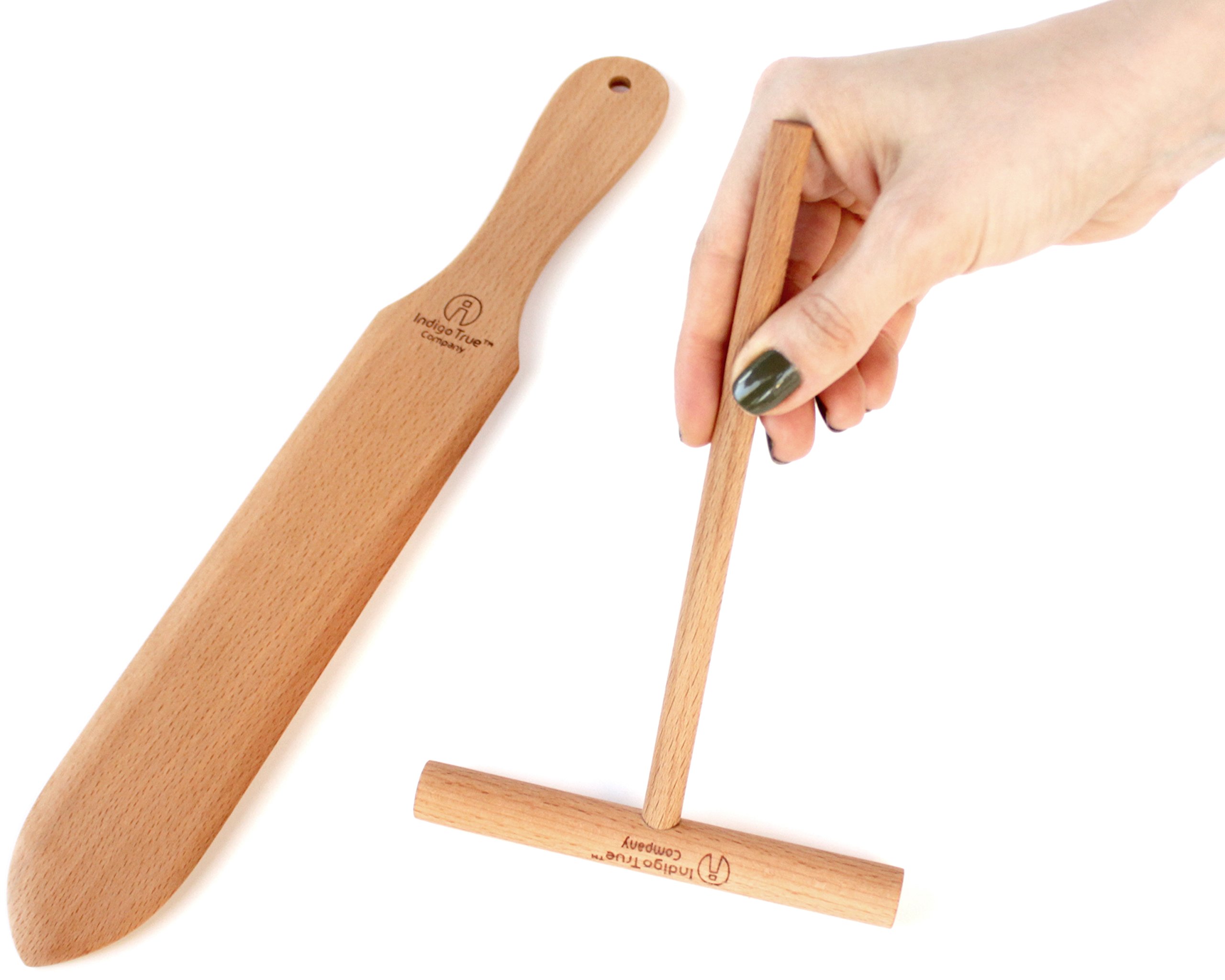 The ORIGINAL Crepe Spreader and Spatula Kit - 2 Piece Set (6” Spreader and 14” Spatula) Convenient Size to Fit Large Crepe Pan Maker | All Natural Beechwood Construction