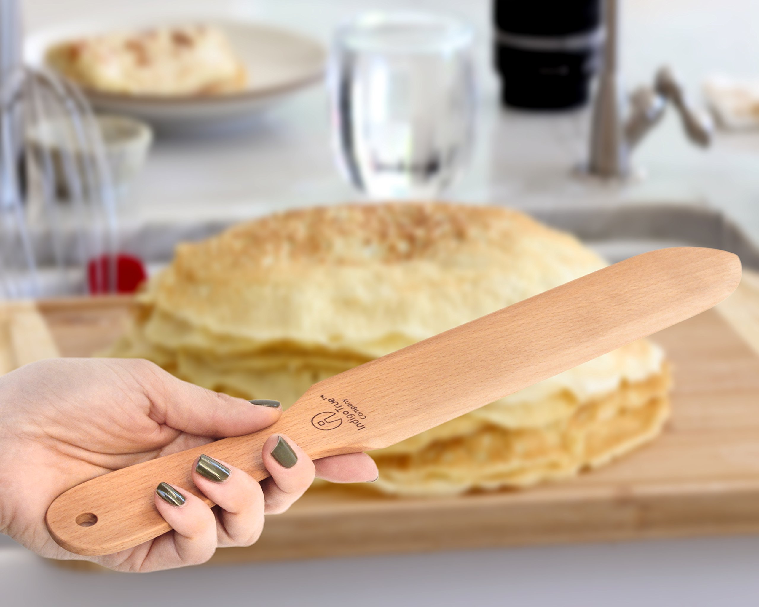 The ORIGINAL Crepe Spreader and Spatula Kit - 2 Piece Set (6” Spreader and 14” Spatula) Convenient Size to Fit Large Crepe Pan Maker | All Natural Beechwood Construction