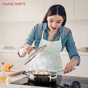 AVACRAFT 18/10 Tri-Ply Stainless Steel Saute Pan with Lid, Helper Handle, Induction Pan, Versatile Stainless Steel Skillet, Sauté Pans in our Pots and Pans cookware (3.5 Quarts)