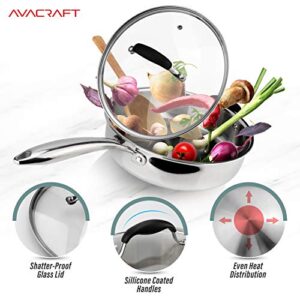 AVACRAFT 18/10 Tri-Ply Stainless Steel Saute Pan with Lid, Helper Handle, Induction Pan, Versatile Stainless Steel Skillet, Sauté Pans in our Pots and Pans cookware (3.5 Quarts)