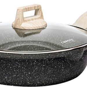 CAROTE 9.5 Inch Nonstick Deep Frying Pan Skillet, 3 Quart Saute Pan with Lid, Induction Compatible, PFOA Free