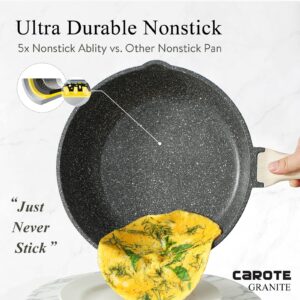 CAROTE 9.5 Inch Nonstick Deep Frying Pan Skillet, 3 Quart Saute Pan with Lid, Induction Compatible, PFOA Free