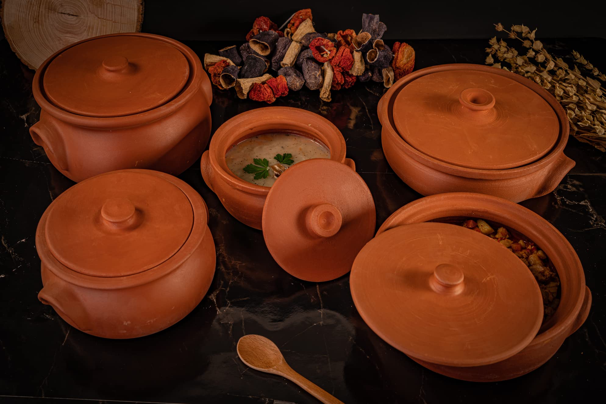 LUKSYOL Handmade Moroccan Clay Pots with Lids | Versatile Cookware Set for Authentic Cooking | Terracotta & Safe