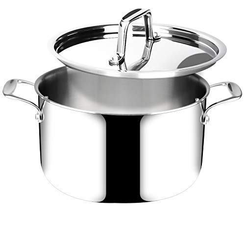 Duxtop 6.5 Quart Stainless Steel Stock Pot with Lid, 3-Ply Cooking Pot for Soup, Rice, Stew, Oven and Dishwasher Safe, Compatible with Induction, Ceramic, Halogen, Gas Stove