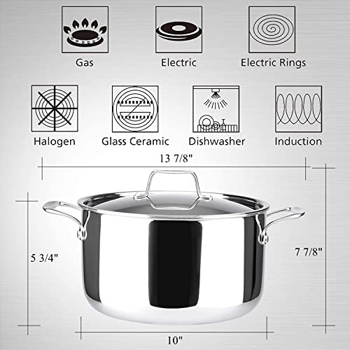 Duxtop 6.5 Quart Stainless Steel Stock Pot with Lid, 3-Ply Cooking Pot for Soup, Rice, Stew, Oven and Dishwasher Safe, Compatible with Induction, Ceramic, Halogen, Gas Stove