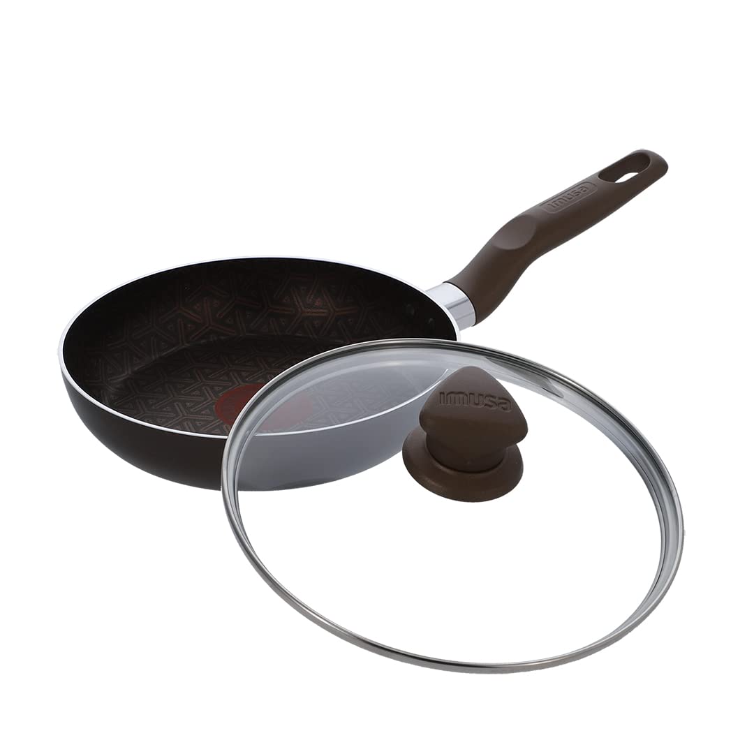 IMUSA USA 9.5" Nonstick Fry Pan with Thermal Signal Indicator and Glass Lid/Steam Vent