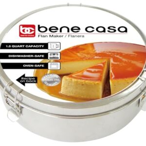 Bene Casa 1.5Qt Stainless Steel Flan Maker, Flan Mold, 7.5in Diameter