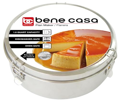 Bene Casa 1.5Qt Stainless Steel Flan Maker, Flan Mold, 7.5in Diameter