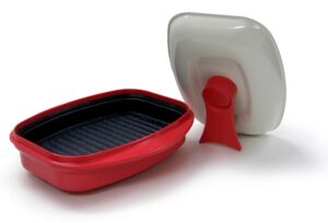 microhearth grill pan for microwave cooking, red